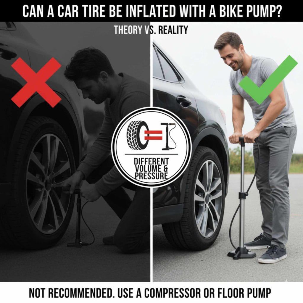 Can a Car Tire Be Inflated With a Bike Pump (Complete Guide)